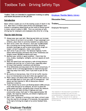 Fillable Online Toolbox Talk Driving Safety Tips - Employer Flexible ...