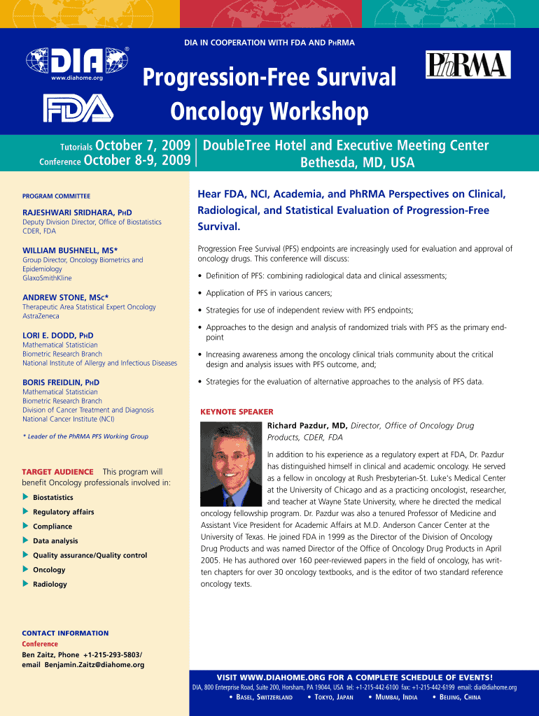 Fillable Online diaglobal DIA IN COOPERATION WITH FDA AND PH Progression-Free - diaglobal Fax ...