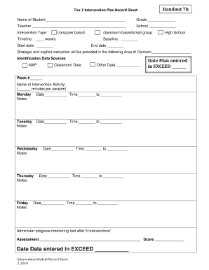 Fillable Online Tier 2 Intervention Plan Record Sheet Fax Email Print ...