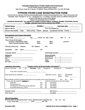 Fillable Online TYPHOID FEVER CASE INVESTIGATION FORM Fax Email Print ...