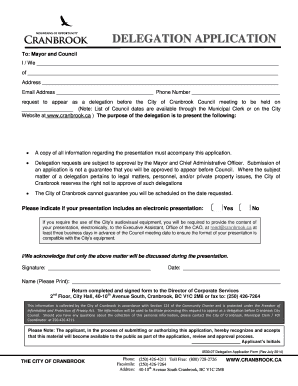 Fillable Online Delegation Request Form - City of Cranbrook Fax Email ...