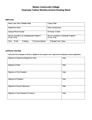 Fillable Online bladencc Employee Tuition Reimbursement Routing Sheet ...