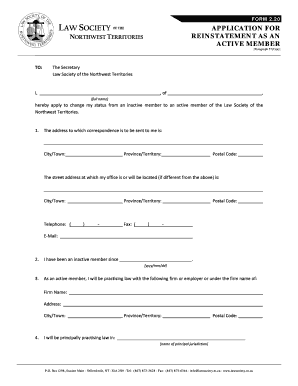 Fillable Online FORM 220 - Application for Reinstatement as an Active Member Fax Email Print ...