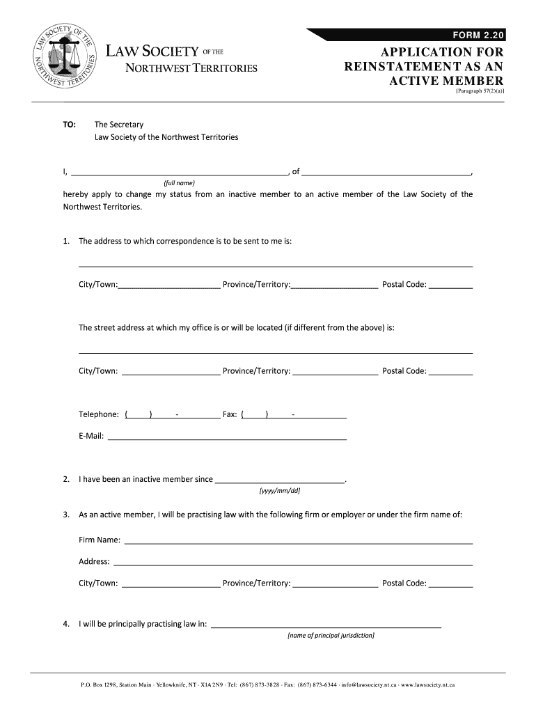 Fillable Online FORM 220 - Application for Reinstatement as an Active Member Fax Email Print ...