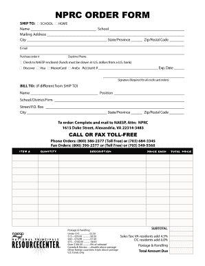 Fillable Online naesp NPRC ORDER FORM - NAESP Fax Email Print - pdfFiller