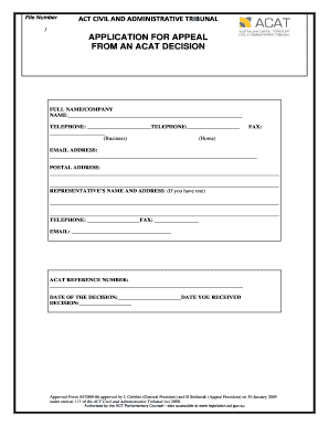Fillable Online legislation act gov APPLICATION FOR APPEAL FROM AN ACAT ...