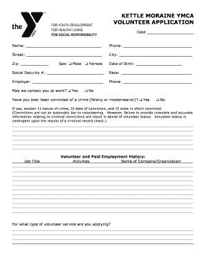 Fillable Online KETTLE MORAINE YMCA VOLUNTEER APPLICATION Fax Email ...
