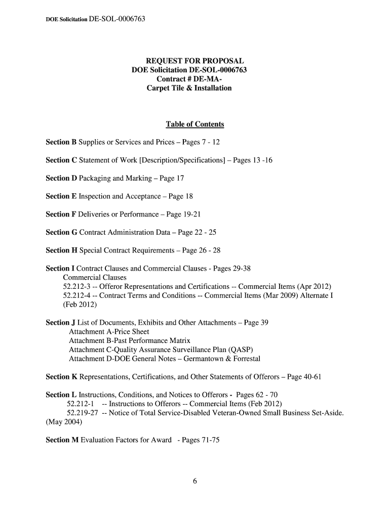 Fillable Online REQUEST FOR PROPOSAL DOE Solicitation DE-SOL-0006763 ...
