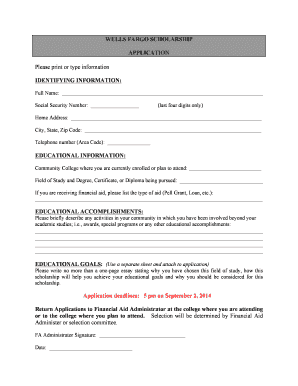 Fillable Online WELLS FARGO SCHOLARSHIP APPLICATION Fax Email Print ...