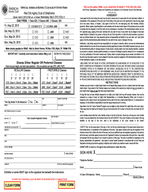 Fillable Online OFFICIAL AMERICAN KENNEL CLUB AGILITY ENTRY FORM THIS ...