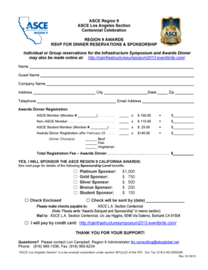 Fillable Online ASCE Region 9 Awards Reservation and Sponsorship Form ...