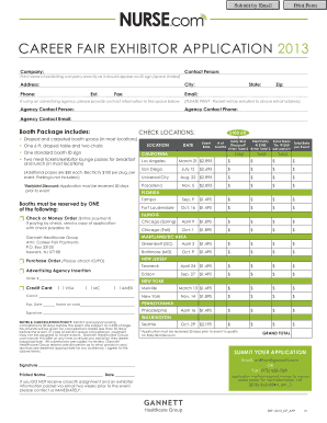 Fillable Online Career Fair eXhiBiTor appLiCaTion 2013 - cdnevbuccom ...