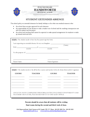 Fillable Online STUDENT EXTENDED ABSENCE Fax Email Print - pdfFiller