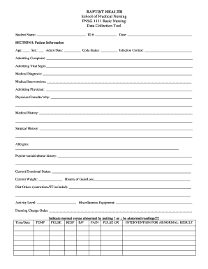 Fillable Online Basic Nursing PNSG 1111 Data Collection Tool Fax Email ...