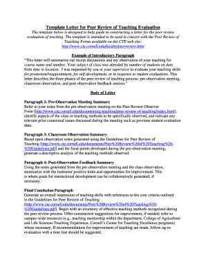 Fillable Online Template Letter for Peer Review of Teaching Evaluation ...
