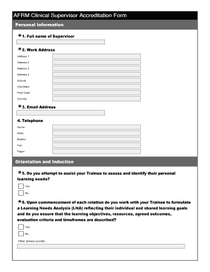 Fillable Online racp edu AFRM Clinical Supervisor Accreditation Form ...