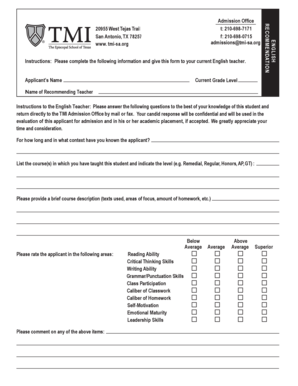 Fillable Online Recommendation forms - TMI Fax Email Print - pdfFiller