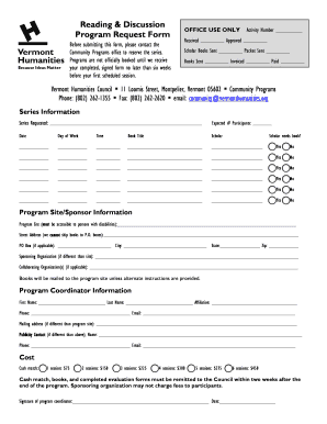 Fillable Online vermonthumanities Reading Discussion Program Request ...