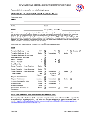 Fillable Online JKEDITS Form 274 - Nationals Entry Form 2015 Fax Email ...