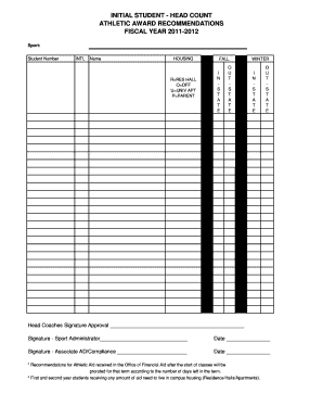 Fillable Online INITIAL STUDENT - HEAD COUNT ATHLETIC AWARD Fax Email ...
