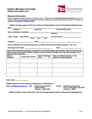 Fillable Online EMU Athlete Information Form - emueaglescom Fax Email ...