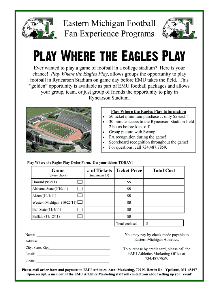 Fillable Online Play Where the Eagles Play order form Fax Email Print ...
