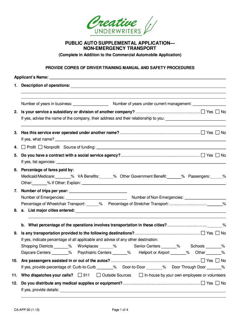 Fillable Online PUBLIC AUTO SUPPLEMENTAL APPLICATION NON-EMERGENCY ...
