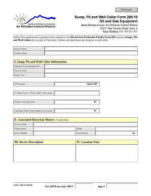 Fillable Online APCD Form 200-10. Sump, Pit and Well Cellar Application ...