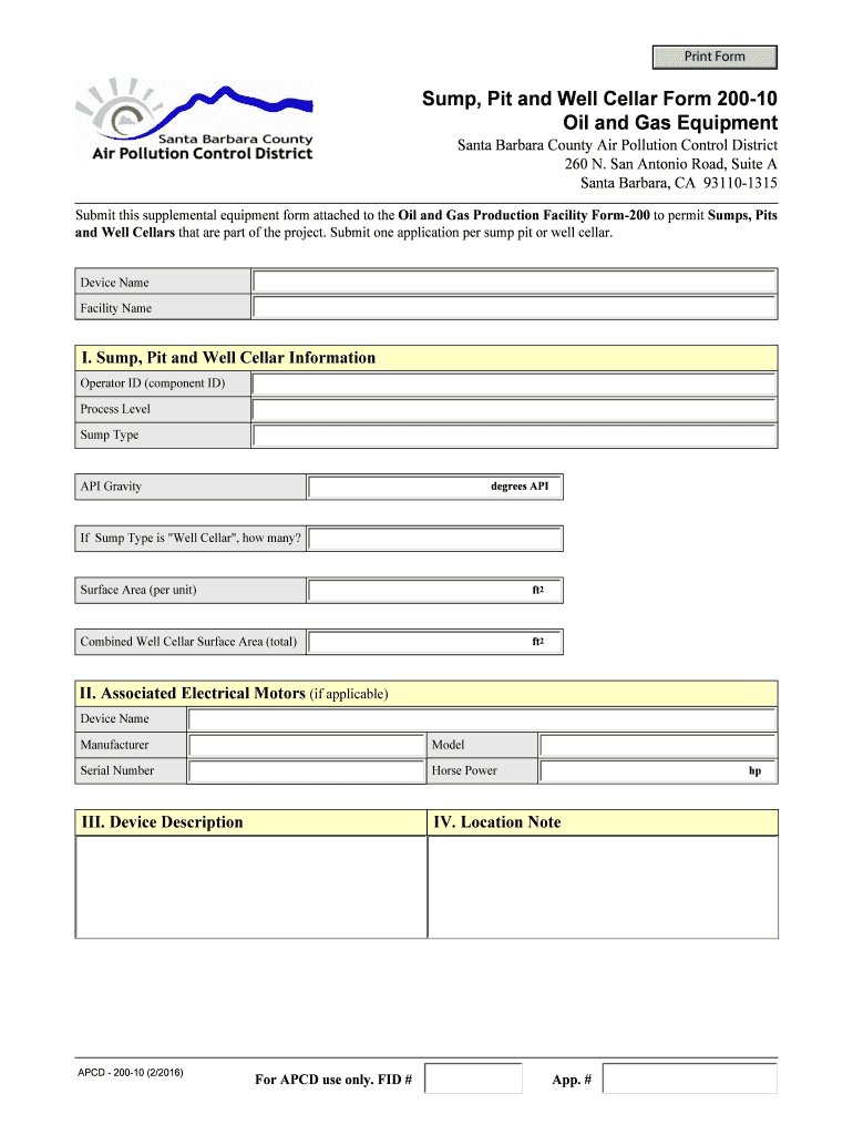 Fillable Online APCD Form 200-10. Sump, Pit and Well Cellar Application ...