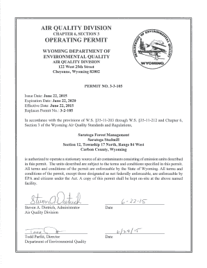 Fillable Online WAQSR CHAPTER 6, SECTION 3 OPERATING PERMIT WYOMING ...