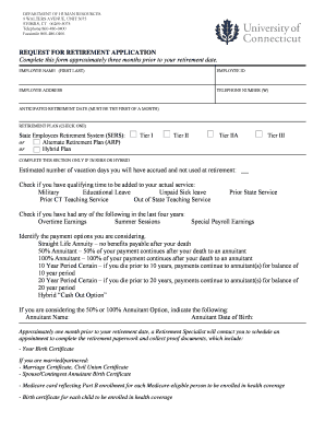 Fillable Online web2 uconn REQUEST FOR RETIREMENT APPLICATION Complete ...