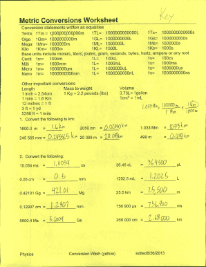 Fillable Online Metric Conversions Worksheet Fax Email Print - pdfFiller