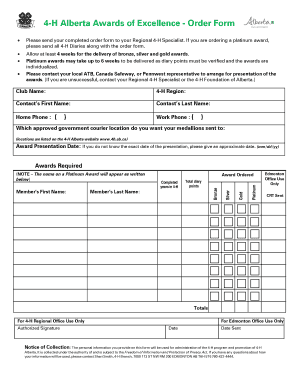 Fillable Online www1 agric gov ab 4-H Alberta Award of Excellence ...