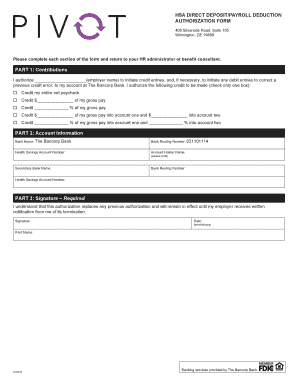 Fillable Online HSA DIRECT DEPOSITPAYROLL DEDUCTION AUTHORIZATION FORM ...
