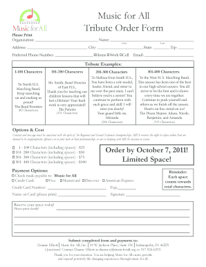 Fillable Online Music for All Tribute Order Form Fax Email Print ...