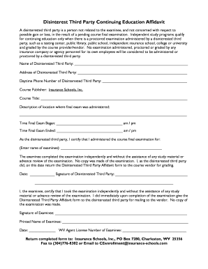 Fillable Online Disinterest Third Party Continuing Education Affidavit Fax Email Print - pdfFiller