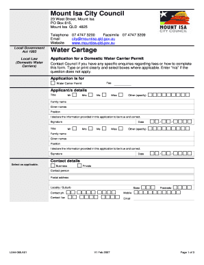 Fillable Online Local Government Act 1993 Water Cartage Fax Email Print ...