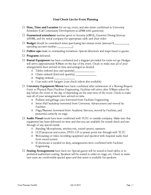 Fillable Online www13 shu Final Check List for Event Planning - Seton ...