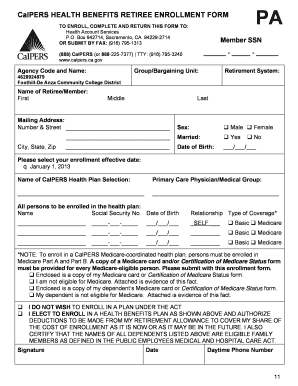 Fillable Online fhdafiles fhda CalPERS HEALTH BENEFITS RETIREE ...