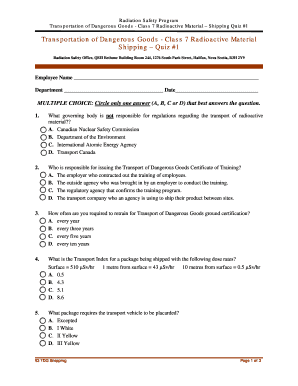 Fillable Online cdha nshealth Transportation of Dangerous Goods - Class ...