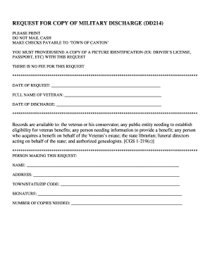 Fillable Online townofcantonct REQUEST FOR COPY OF MILITARY DISCHARGE DD214 - townofcantonct Fax ...