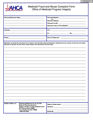 Fillable Online Medicaid Fraud and Abuse Complaint Form Office of ...