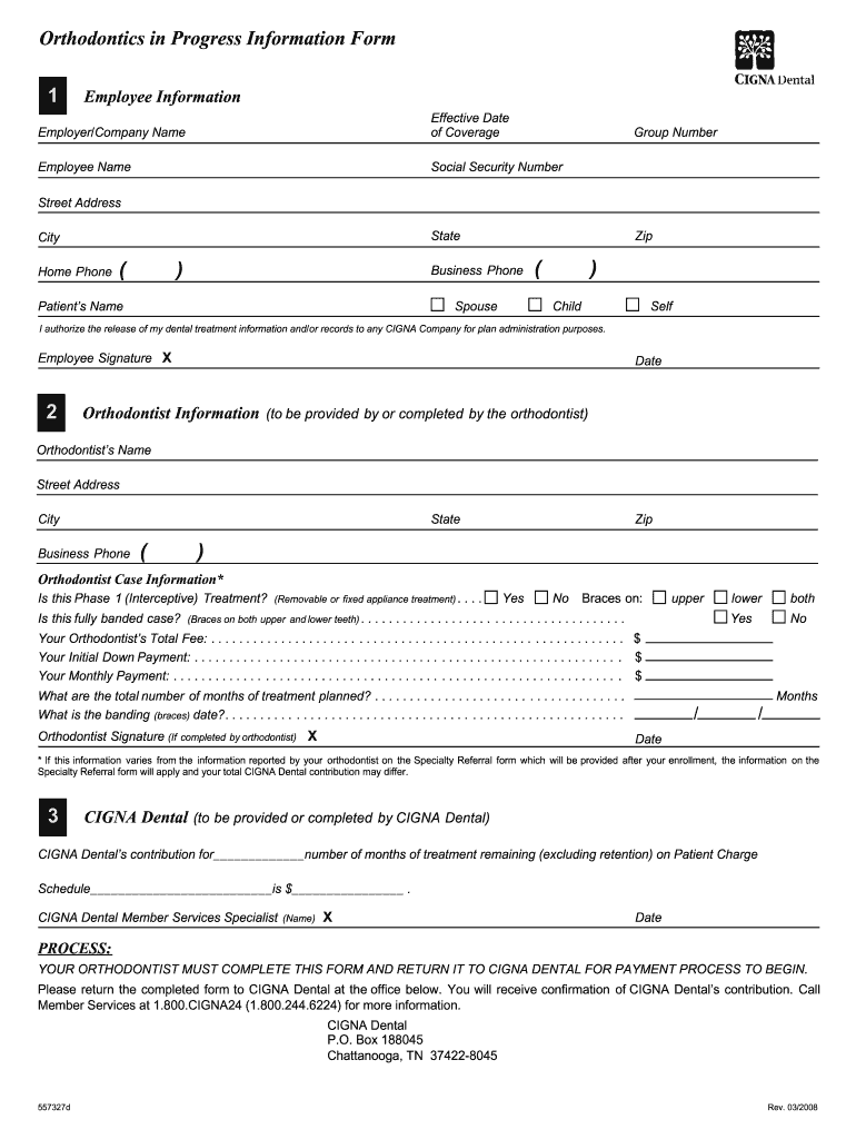 Fillable Online Orthodontics in Progress Information Form 1 Employee ...