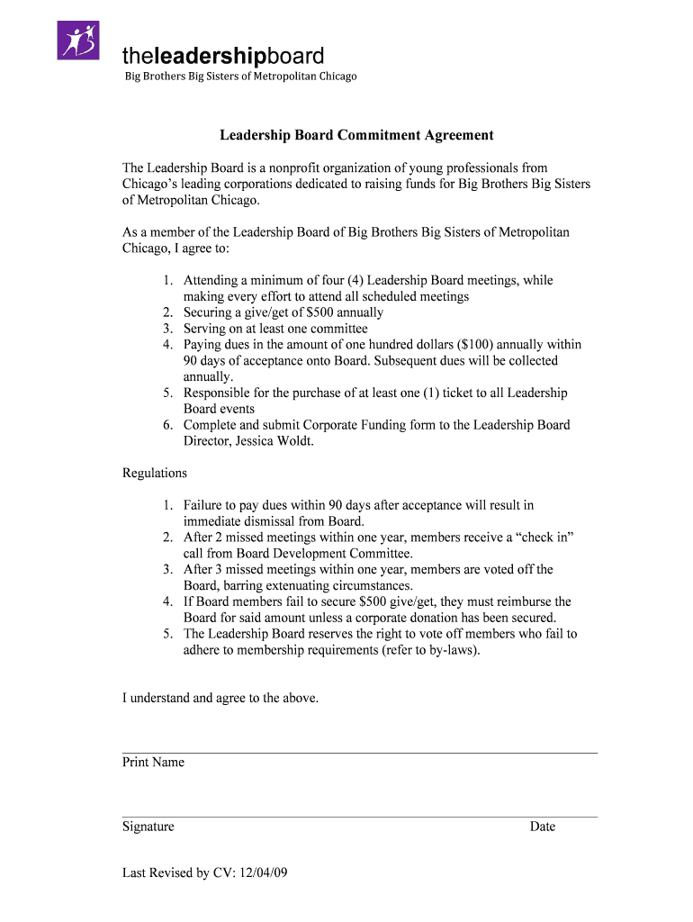 Fillable Online bbbs Leadership Board Commitment Letter091204doc Fax ...