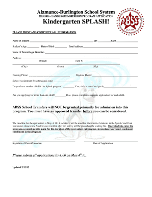 Fillable Online 2015-2016 - LANGUAGE IMMERSION PROGRAM APPLICATION Fax ...