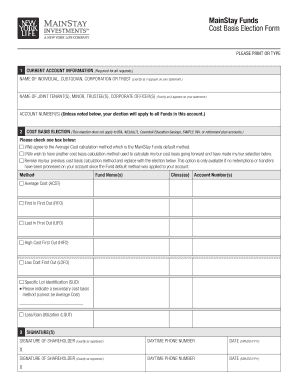 Fillable Online MainStay Funds Cost Basis Election Form Fax Email Print ...