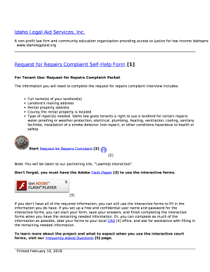 Fillable Online Request for Repairs Complaint Self-Help Form 1 Fax ...