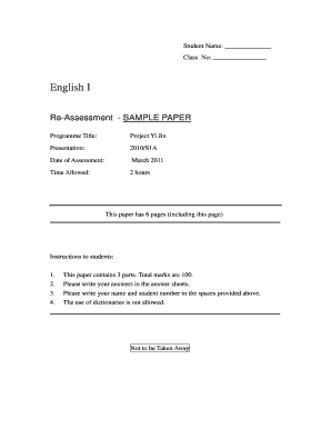 Fillable Online Re-Assessment - SAMPLE PAPER Fax Email Print - pdfFiller