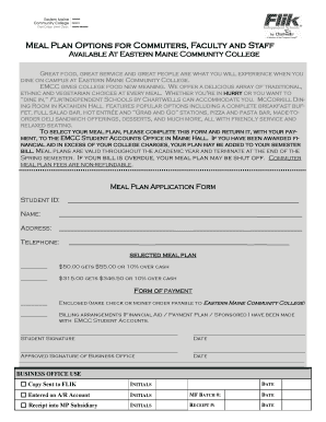 Fillable Online sharepoint emcc Meal Plan Options for Commuters Faculty ...