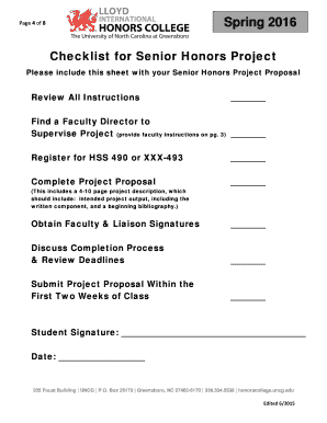Fillable Online honorscollege uncg Senior Honors Project Student ...